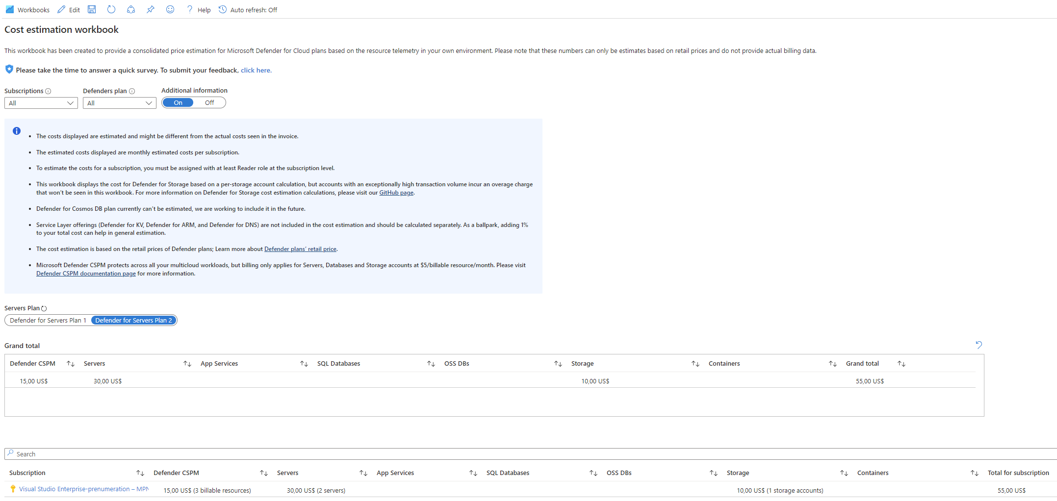 Defender for Cloud Cost Estimation tool